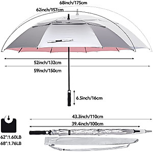 G4Free 62 Inch UV Protection Golf Umbrella Extra Large Windproof Sun and Rain Umbrellas Auto Open Double Canopy
