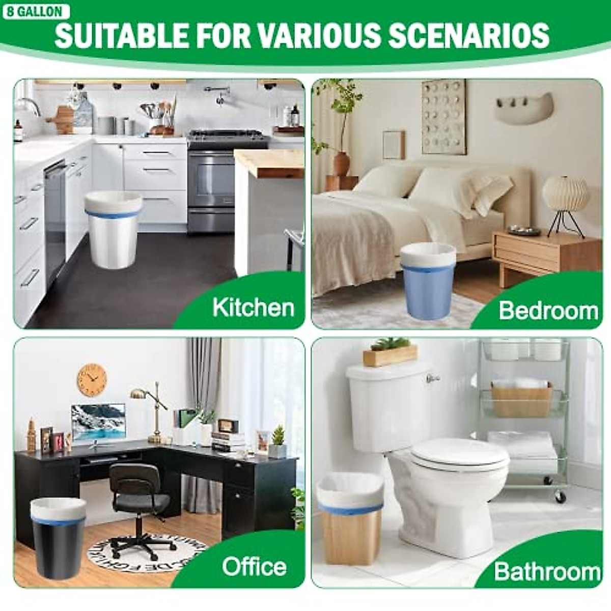 Compostable Drawstring Trash Bags Eco-Friendly, 8 Gallon Medium Garbage Bags Biodegradable,100 Count,100% Compost Bags for Kitchen,Bathroom, Bedroom, Office,US BPI and Europe OK Compost Home Certified