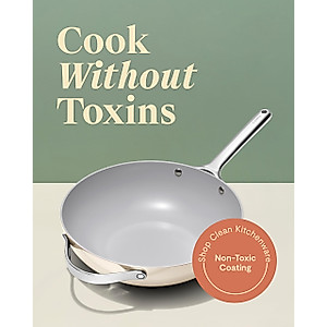 Caraway Non-Stick Stir Fry Pan - 12” Wok-Inspired Pan - Free From Forever Chemicals - High-Sloped Walls - Stainless Steel Handles - Cream