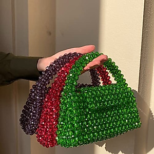Melie Bianco Sherry Bag - Womens Luxury Beaded Handbag - Fancy Foldover Purse with Top Handle - 100% PVC & Cruelty-Free Materials - Formal, Evening, Daytime, Weekend Wear - Ruby