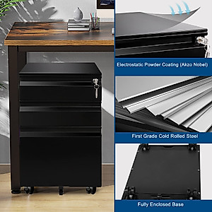 3 Drawers Filing Cabinet Office Drawers with Keys 19.69 D x 15.35" W x 23.62" H, Fully Assembled,Heavy Duty Filing Cabinet Vertical File Under Desk for Legal/Letter/A4 File, (Black)