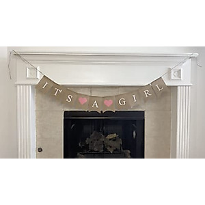 Shimmer Anna Shine It's a Girl Burlap Banner for Baby Shower Decorations and Gender Reveal Party (Pink)