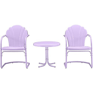 Crosley Furniture Tulip 3-Piece Outdoor Chair and Side Table Set, Vintage Retro Metal Patio Conversation Sets, Lavender Gloss