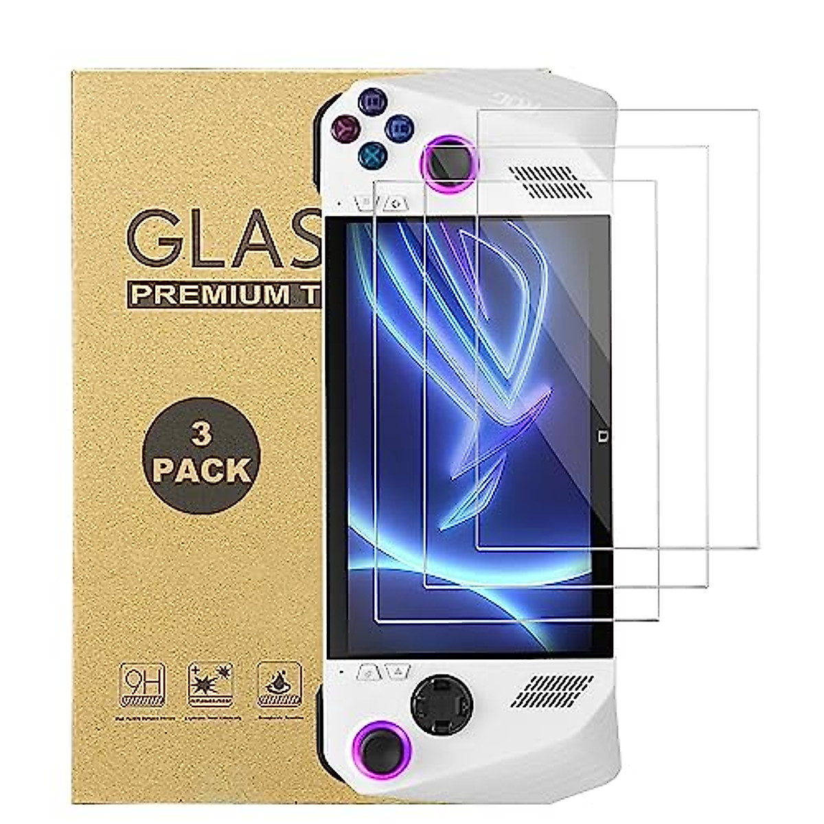 Screen Protector for Rog Ally DOBEWINGDELOU Tempered Glass Screen Protector for ROG Ally 2023 Gaming Handheld 9H Hardness Fully Covered Ultra HD Anti-Fingerprint Bubble Free Tempered Glass Film 3 Pack