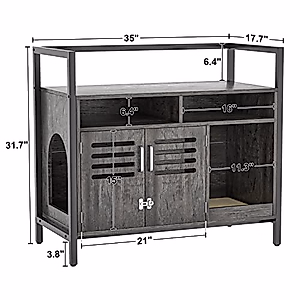 Homieasy Litter Box Enclosure, Cat Litter Box Furniture Hidden, Cat Washroom Cabinet with Lockable Louvered Door and Cat Scratch Pad, Black Oak