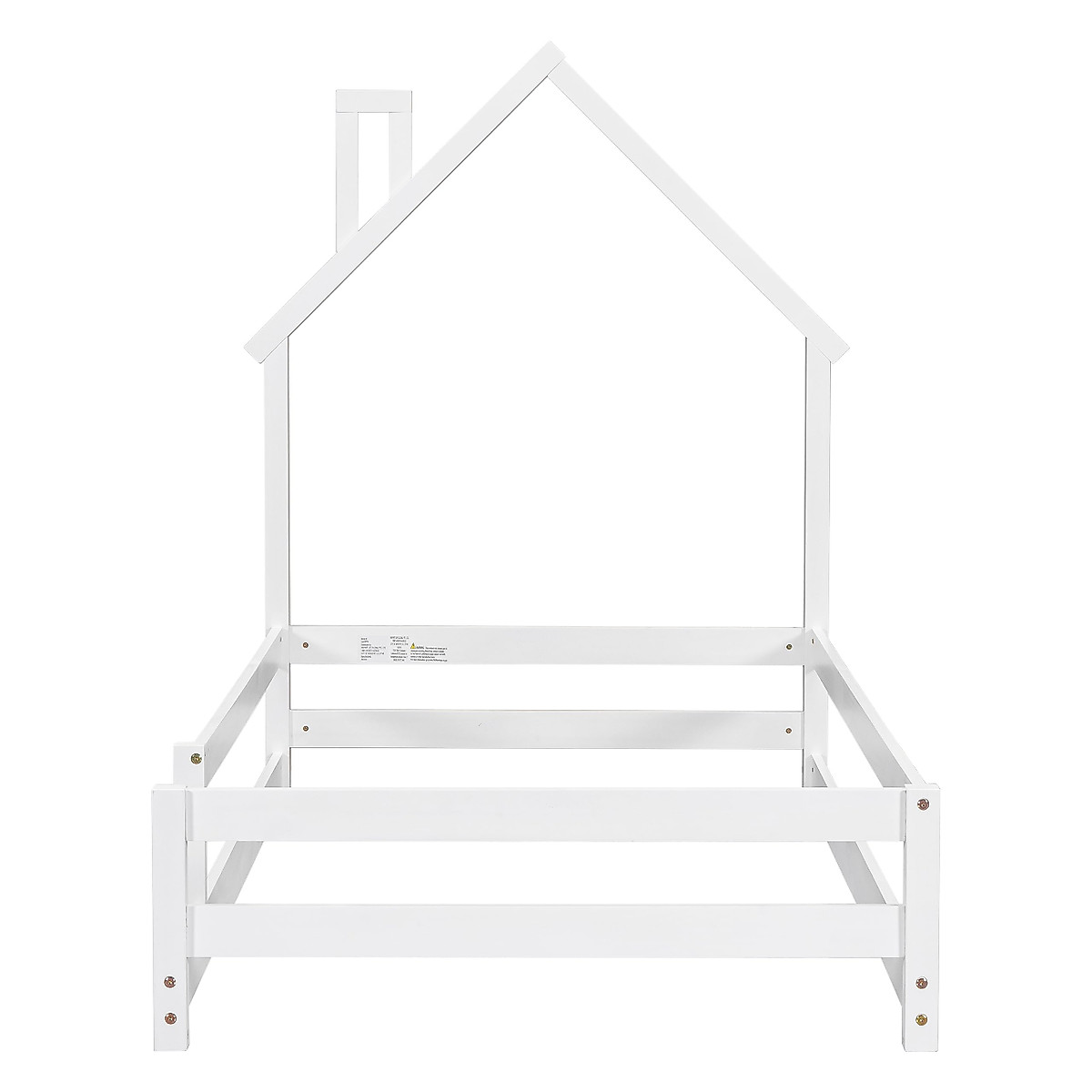 Maotifeys Twin Size Wood Floor Bed Frame with House-Shaped Headboard and Fence, Twin Size Platform Bed Frame Floor Bed for Kids, Low to Ground Height, No Box Spring Needed (White)