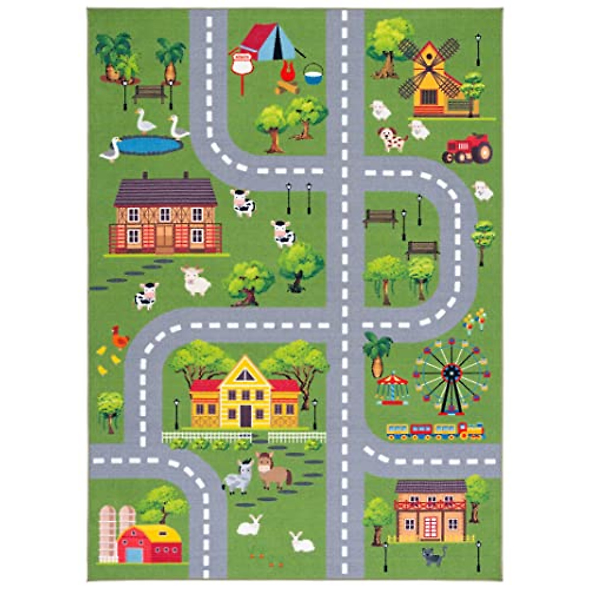 Safavieh Kids Playhouse Collection Machine Washable Slip Resistant 6'7" x 9' Dark Green/Light Grey KPH235Y Village Road Playroom Nursery Bedroom Area Rug