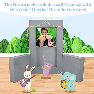 DREAMANIA Kids Play Couch for Toddlers 1-3, 2024 3in1 Soft Kids Sofa Chair Fold Out, Convertible Sofa to Sleeper for Girls & Boys, Grey