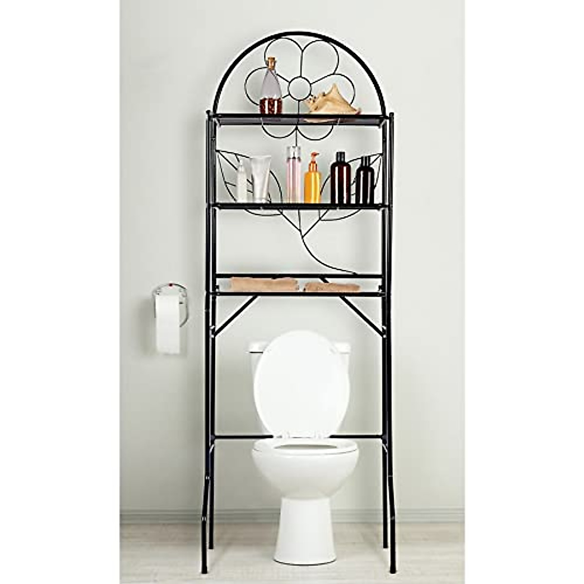 J&V TEXTILES 3-Shelf Bathroom Organizer Over The Toilet, Bathroom Spacesaver (Black)*