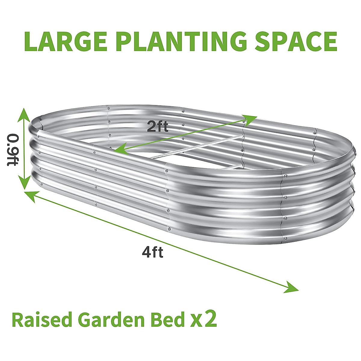 2 Pcs Galvanized Raised Garden Beds- 4×2×0.9ft,Clearance Metal Raised Planter Boxes, Stainless Steel Planter Raised Beds Outdoor Raised for Vegetables Flowers Fruits, Raised Garden Beds-Silver
