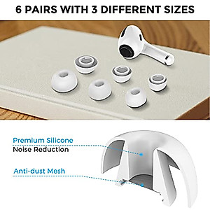 AhaStyle AirPods Pro 2 Replacement Ear Tips with Noise Reduction Hole【Fit in The Charging Case】 6 Pairs Compatible with Apple AirPods Pro 2019 & AirPods Pro 2 2022