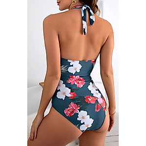 B2prity Women's Slimming One Piece Swimsuits Tummy Control Bathing Suit Halter Swimwear for Big Busted Curvy Woman