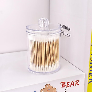 2-pack Qtip Dispenser Apothecary Jars, Cotton Swab,Round Pads, Floss Clear Plastic Apothecary Jar Set for Bathroom Canister Storage Organization, Vanity Makeup Office Dresser Organizer