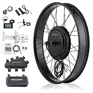 PEXMOR Electric Bike Conversion Kit, 48V 1000W 26" Fat Front Wheel E-Bike Conversion Kit, Ebike Hub Motor Kit Upgrade 3 Mode Controller w/PAS/LCD Display/Twist Throttle Bicycle Ebike Wheel Kit