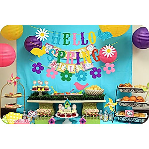 Hello Spring Banner, Spring Banner Garland, Spring Decorations for the Home, Spring Easter Theme Party Decorations, Spring Flower Banner Garland, Indoor Outdoor Mantel Fireplace Hanging Decor