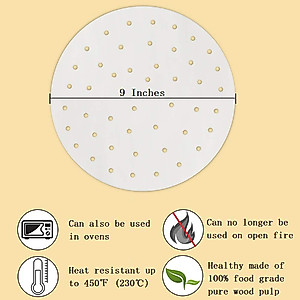 Air Fryer Liners - 7" 8.5" 9"10" Parchment Paper Bamboo Steamer liners Perforated Anti-stick Waterproof 100% Pure Raw Wood Pulp by EBIGIC