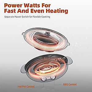 Food Party DUO Electric Smokeless Grill and Hot Pot, With Separable Cooking Plate, Deluxe Combo of 1 Recipe Book, 1 Tong, 1 Oil Brush, 1 Pack of Parchment Paper, for Hotpot KBBQ, Barbecue & Grill