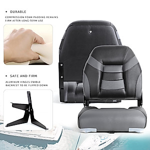 SUNDGORA Marine Low Back Folding Boat Seat,Stainless Steel Screws Included,Charcoal/Black(2 Seats)