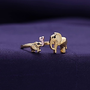 AFFY Mothers Day Jewelry Mother Daughter 925 Sterling Silver Elephant Adjustable Ring for Women