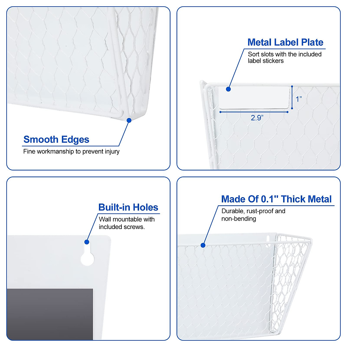 Magnetic File Holder for File Cabinets,1-Tier No Drilling Durable Magnetic Paper Holder, White Mesh Magnetic File Organizer for Refrigerator, Magazine Organizer, Writing Label Included (2 packs)