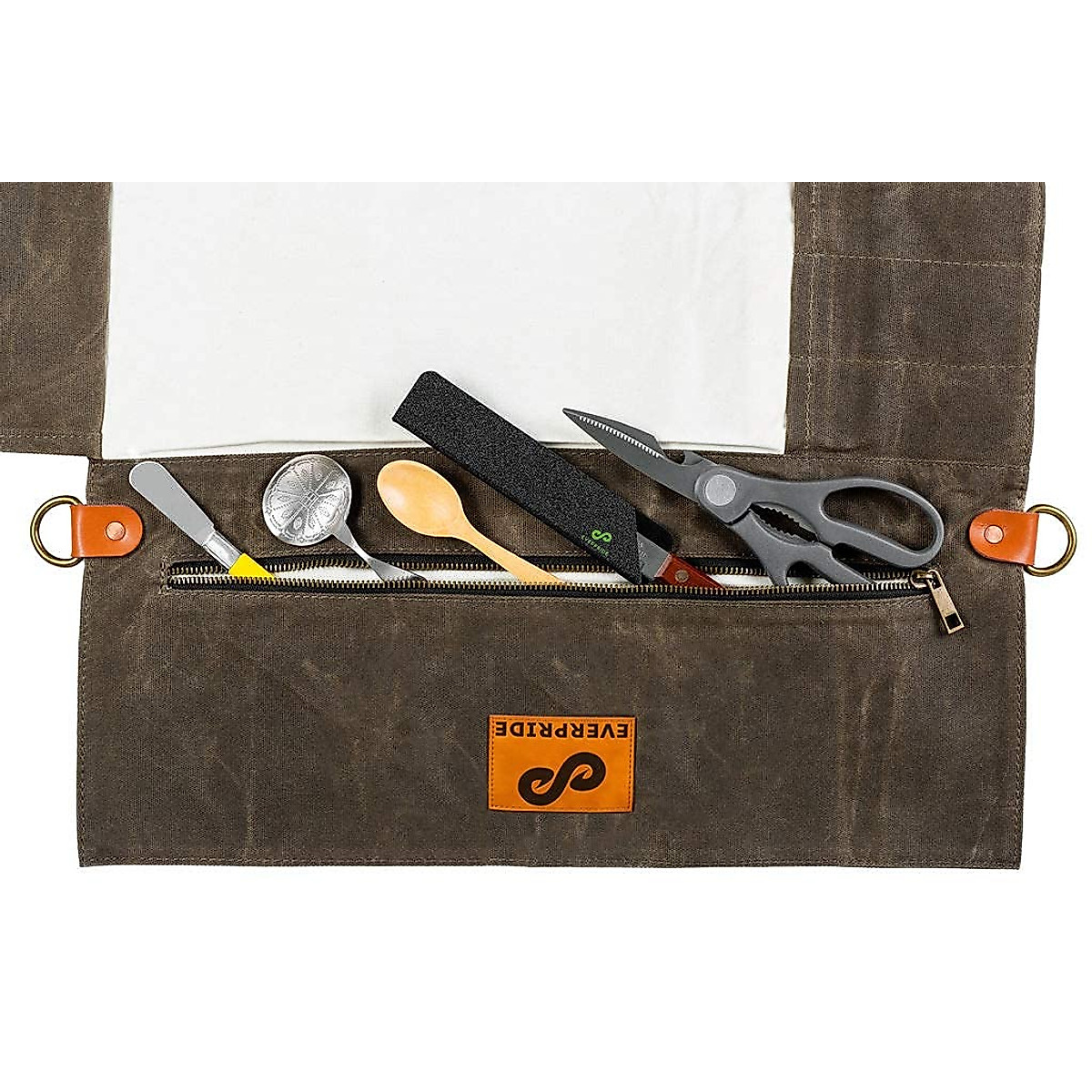 EVERPRIDE Canvas Knife Roll Bag Stores 10 Knives up to 19" PLUS Zipper for Kitchen Tools – Durable Knife Carrying Case for Professional Chefs and Culinary Students – Knives Not Included