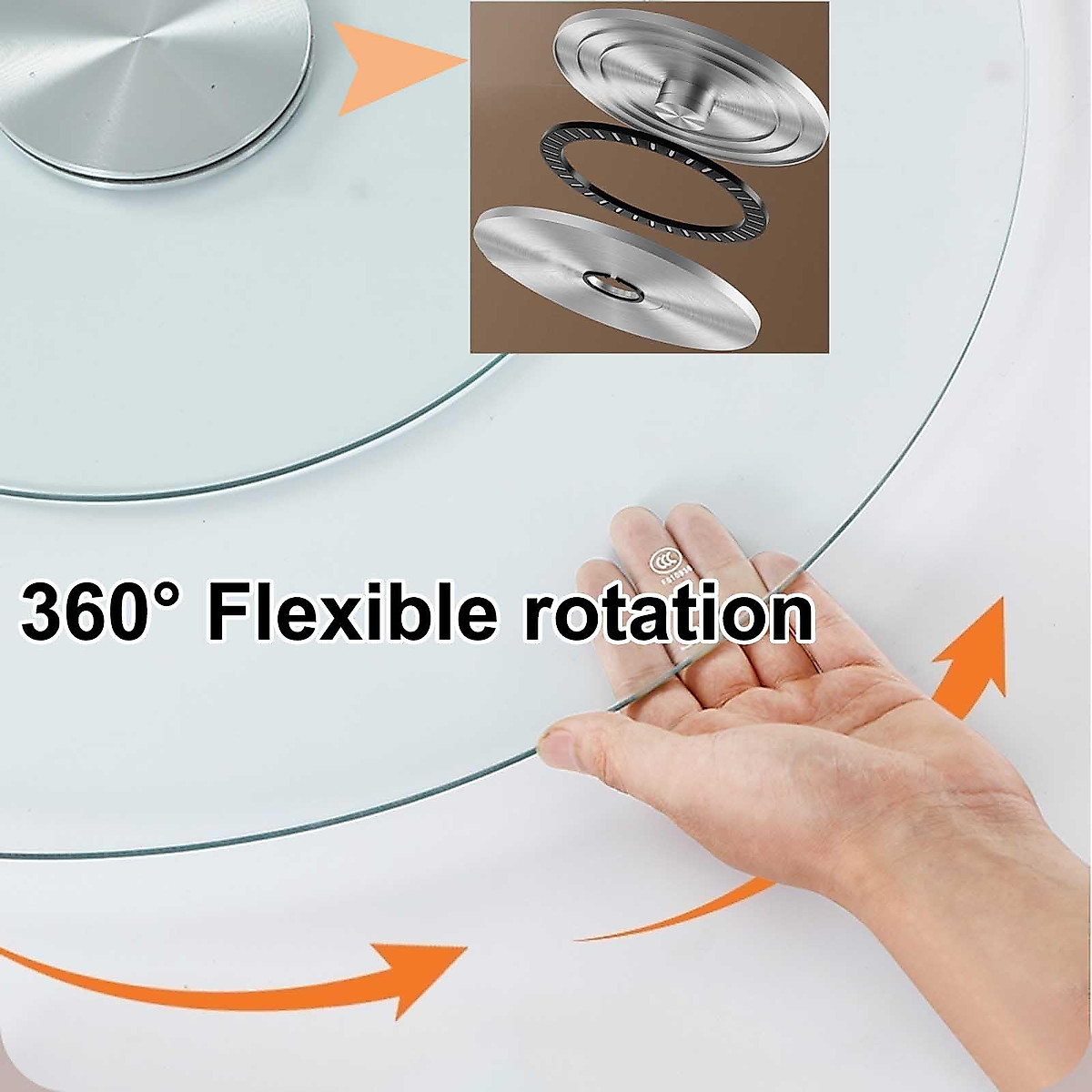 Lazy Susan Tempered Glass Heavy Duty Turntable Round Dining Table Swivel Large Tabletop Serving Plate Transparent Rotating Tray with Silent Bearing Centerpieces ( Battery *1 : Ø 60cm/24in )