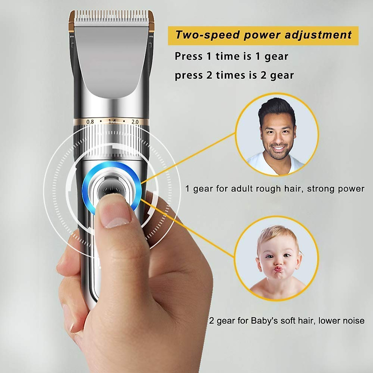 [upgraded version]Ensving Hair Clippers,2-Speed Professional Rechargeable Cordless Electric Hair Trimmer,Low Noise Beard Trimmer, Whole Body Washable Hair Cutting Kit, Multi-Purpose Haircut for Men,B