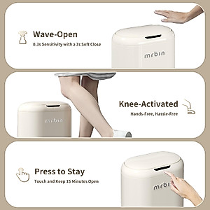 MRBIN Automatic Trash Can for Bathroom, Metal Touchless Garbage Bin with Lid, 3.4 Gallon Small Slim Trash Can for Office and Kitchen, Electric Motion Sensor Bedroom No Touch Bin, Cream White