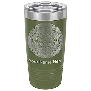 LaserGram 20oz Vacuum Insulated Tumbler Mug, Aztec Calendar, Personalized Engraving Included (Camo Green)