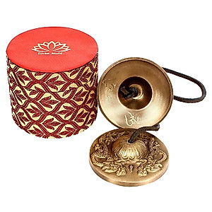 Grehge DRAGON Symbol Mantra engraved Manjira Tingsha Cymbals-Beautiful Gift Box for Meditation,Pray,Yoga,Sound healing, 7.5cm / 3" Tingsha Bell joined by Leather Strap