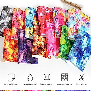 Watercolor Heat Transfer Vinyl,12" x 10",Ink Pattern Iron-on Vinyl Tie Dye Print HTV Rolls Bundle for T-Shirts Clothes Fabric,Heat Press Vinyl DIY Supplies