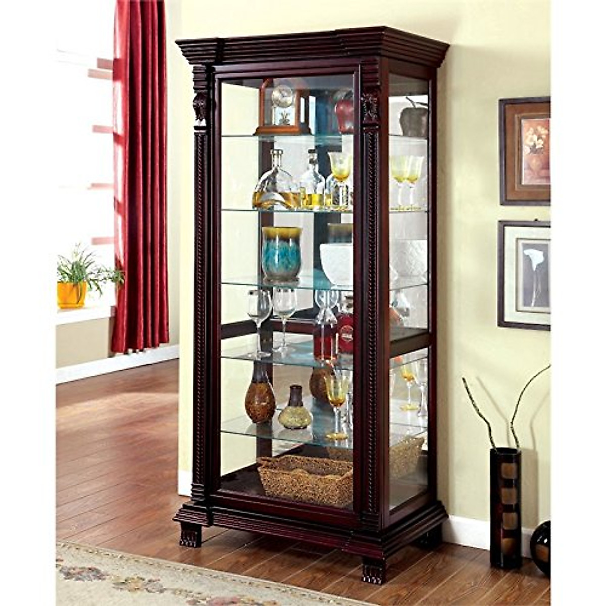 Furniture of America Lisandro Traditional Glass Door Curio Cabinet in Espresso