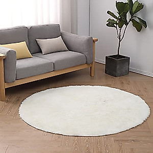 Round Shaggy Area Rug Indoor Soft Plush Rugs for Living Room Non Slip Fluffy Shag Circular Rugs Kids Play Floor Carpet for Girls Seniors Pet for Home Dorm Bedroom Office Desk White 32 Inches