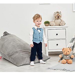 Feidoog Newborn Gentleman One Piece Long Sleeve Baby Boys Gentleman Formal Tuxedo Outfit Suit,Blue,0-3M