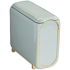 Bathroom Trash Can with Lid, 2.6 Gallon Rectangular Slim Garbage Can with Wheels, Plastic Double Barrel Rubbish Bin Wastebasket for Bedroom, Living Room, Kitchen, Office (Green)