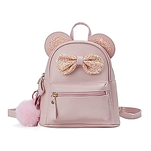 Oweisong Fashion Cute Cartoon Backpacks Purse for Girls Sequin Bow Mouse Ears School Bag Daypack for Teens Pink