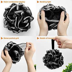 Loofah Charcoal Bath Shower Sponge Body Scrubber,75g XL Exfoliate Mesh Pouf Shower Bouquet,3 Pack Black Large Bath Sponge for Women and Men