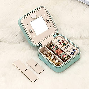 TRODANCE Jewelry Travel Case with Mirror,Small Travel Jewelry Organizer, Portable Jewelry Box Travel Mini Storage Organizer Portable Display Storage Box For Rings Earrings Necklaces Gifts (Blue)