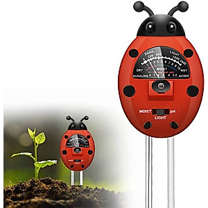 UNIWA Soil pH Meter, 3-in-1 Soil Tester Kit with Plant Moisture, Light and pH Tester, Soil pH Meter for Garden, Farm, Lawn, Indoor and Outdoor (No Battery Needed), Colorful Ladybug Shape