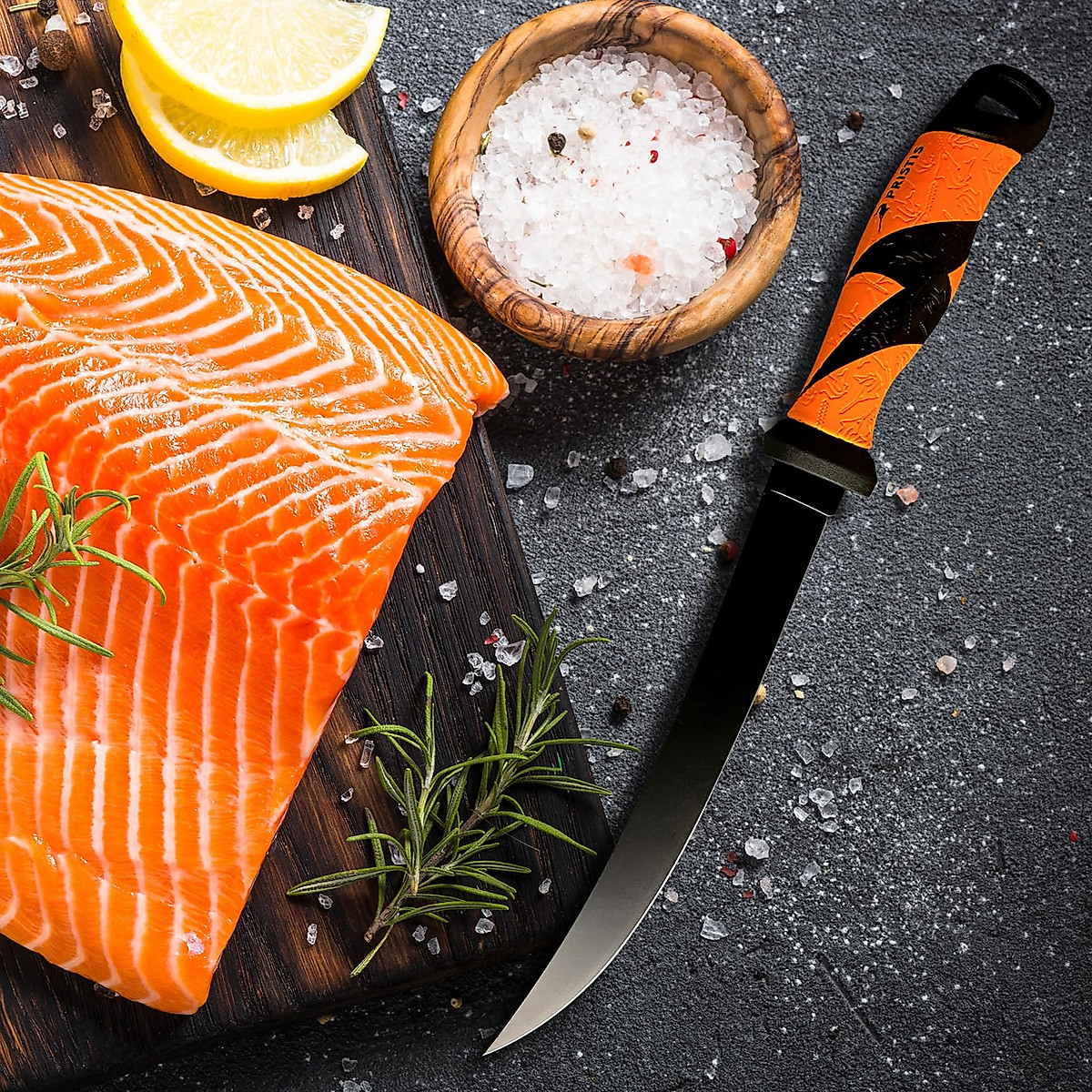 Pristis Professional Fishing Knife, 9 Inch Bait Knife for Filleting & Boning, Sharp 5Cr13MoV Stainless-steel Blade with Corrosion Resistant Coating, Non-slip Handles, Protective Nylon Sheath (Yellow)