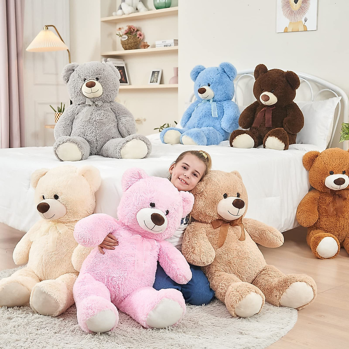 DOLDOA 36" Giant Teddy Bear Soft Stuffed Animals Plush Big Bear Toy for Kids and Girlfriend (Beige)