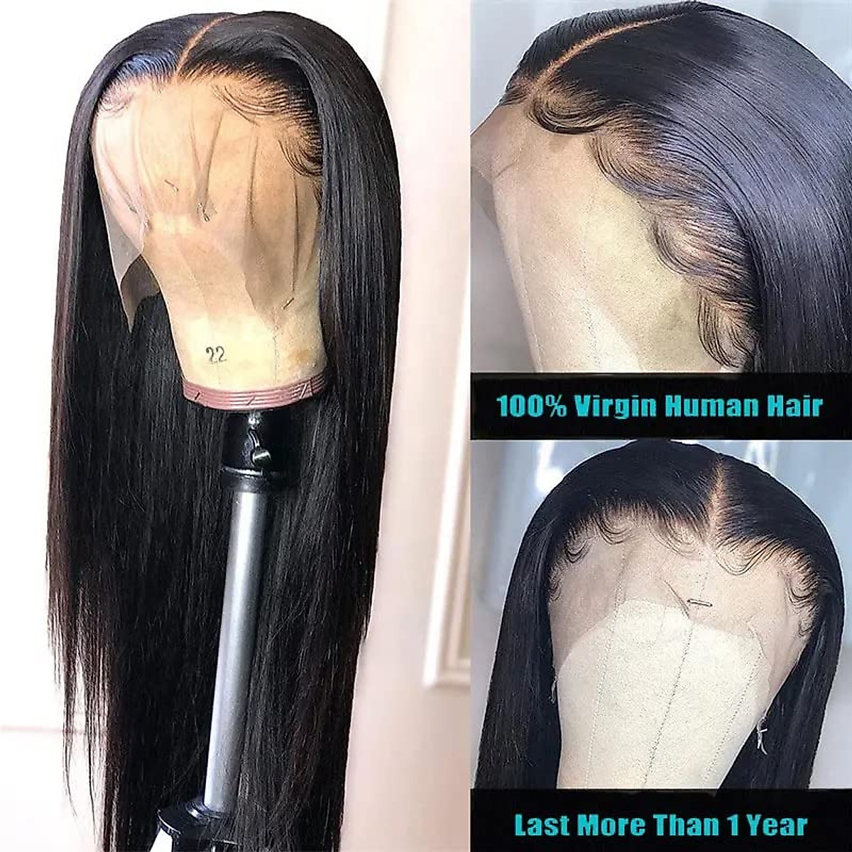 Eileen 13x4 HD Lace Front Wigs Human Hair Straight 24 Inch 180 Density Glueless Wigs Human Hair Straight Lace Frontal Wigs Human Hair Closure Wig Human Hair for Women Natural Black