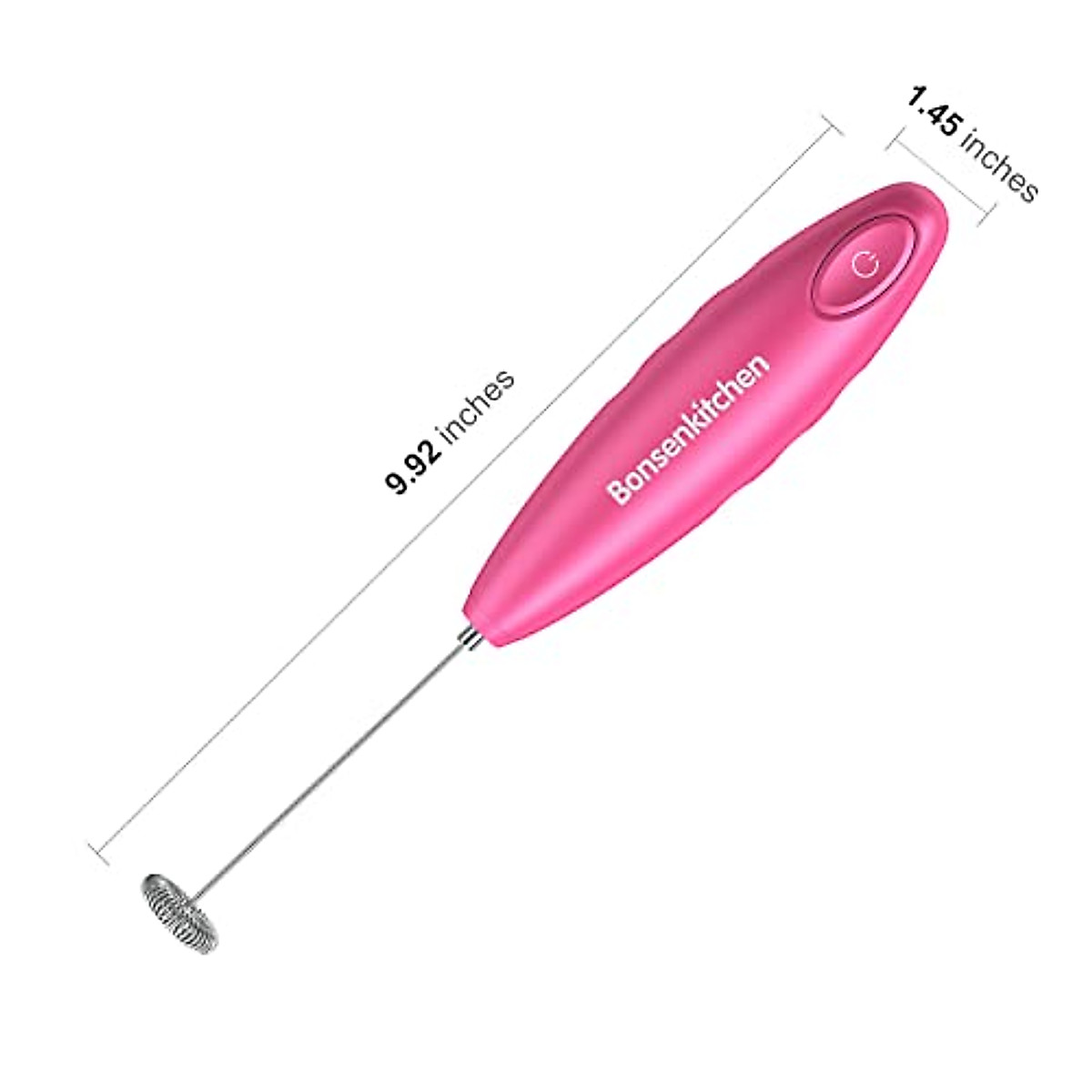 Bonsenkitchen Milk Frother Handheld, Automatic Milk Foam Maker Hand Frother for Coffee, Matcha, Hot Chocolate, Battery Operated Mini Drink Mixer-Hot Pink