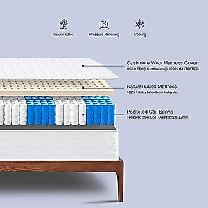 Sunrising Bedding 8” Natural Latex Queen Mattress, Individually Encased Pocket Coil, Firm, Supportive, Naturally Cooling, Organic Mattress, 120-Night Free Trial, 20-Year Warranty