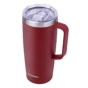SUNWILL Insulated Coffee Tumbler with Lid, Travel Coffee Mug with Handle 24oz, Double Wall Stainless Steel Tumbler, Thermal Reusable Cup Outdoor, Powder Coated Wine