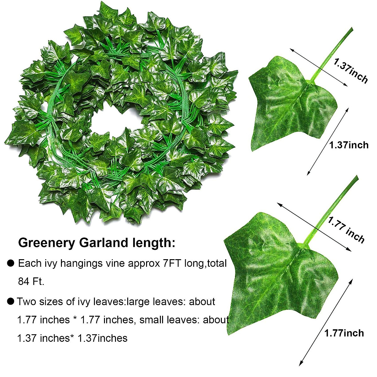 COOLUCK 84Ft 12 Pack Artificial Ivy Leaf Plants Vine with 80 LED String Light,Green Vines Garland, Hanging for Home Kitchen Office Wedding Wall Décor