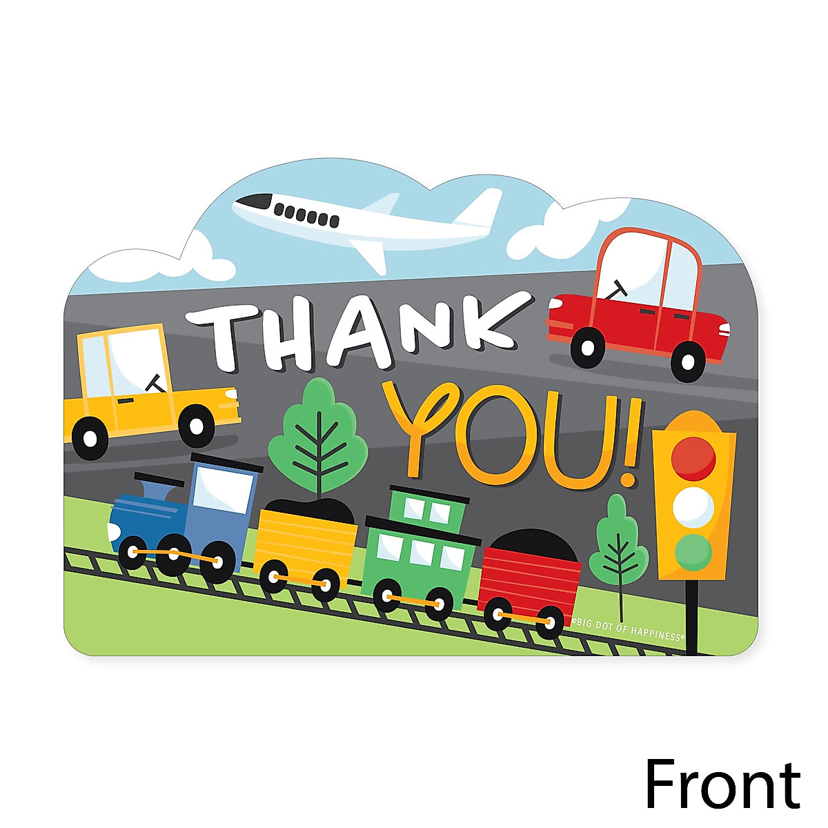 Big Dot of Happiness Cars, Trains, and Airplanes - Shaped Thank You Cards - Transportation Birthday Party Thank You Note Cards with Envelopes - Set of 12
