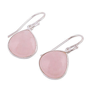NOVICA Artisan Handmade Rose Quartz Dangle Earrings Sterling Silver from India Pink Birthstone [1.2 in L x 0.6 in W x 0.2 in D] ' Dancing Soul'
