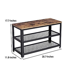Benjara Vintage Wood and Metal Shoe Rack with 2 Mesh Shelves, Black and Brown