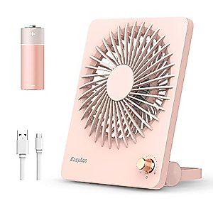 EasyAcc Portable Desk Fan Desktop Fan, 3350 Battery Operated Fan 6-Inch Foldable Travel Fan [ Ultra-Quiet Step-less Speed Control ] 160°Tilt Standing Hanging Fan for Travel Office Home Outdoor